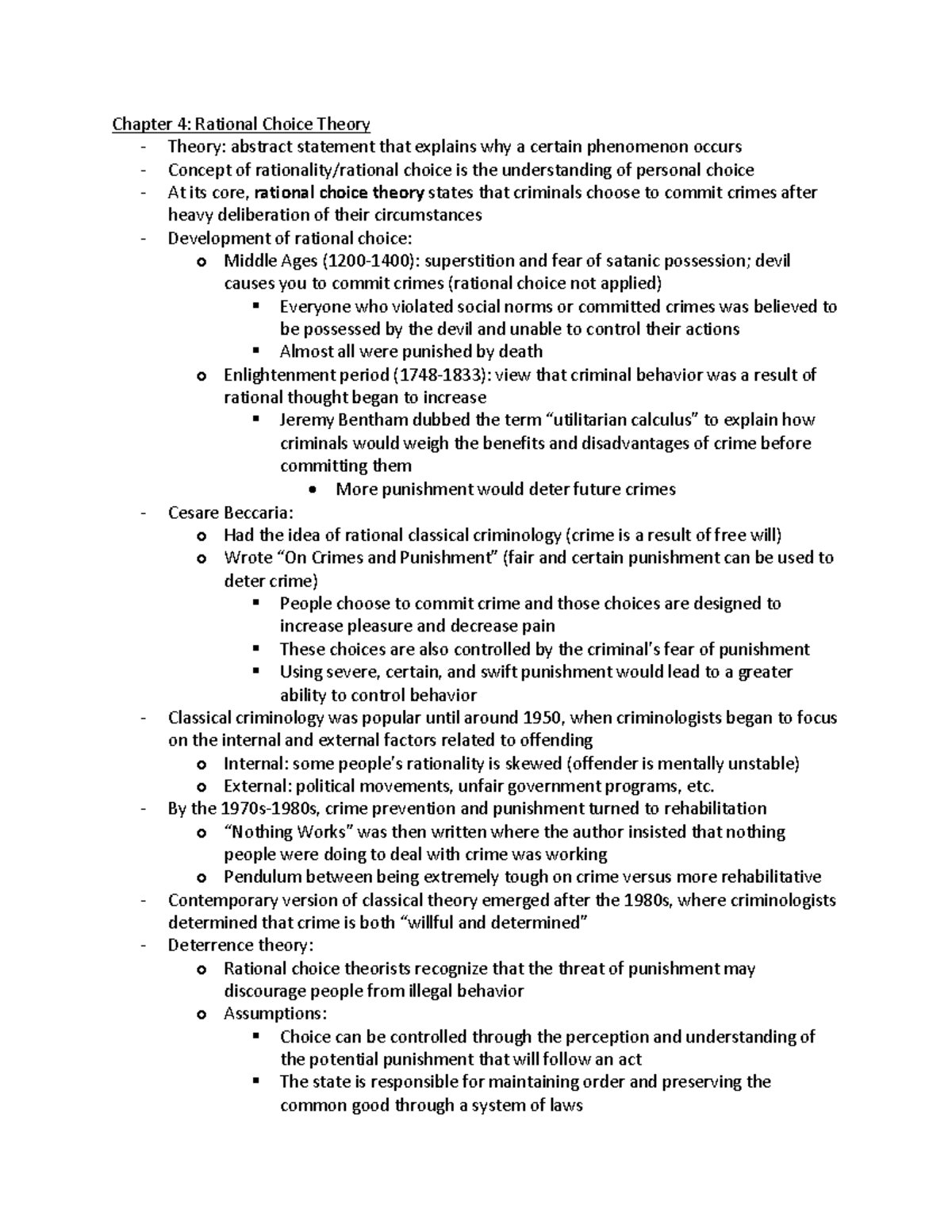 Intro to Crim Chapter 4 - Notes on Rational Choice Theory; Amy ...