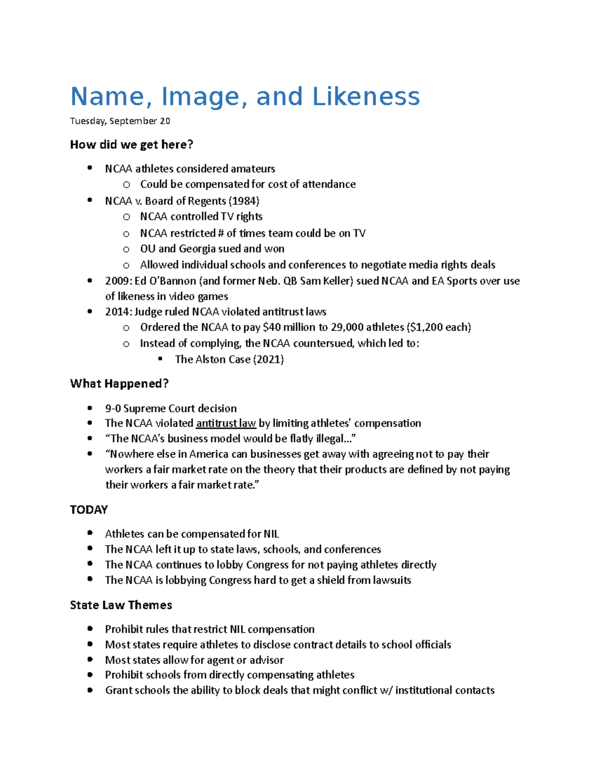 NIL - These are notes from the NIL lesson. - Name, Image, and Likeness ...
