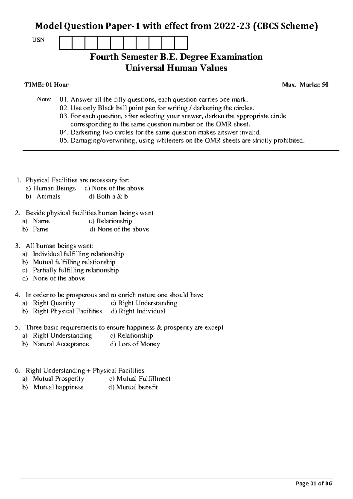 BUHV408 - Model Question Paper- 1 with effect from 2022 - 23 (CBCS ...