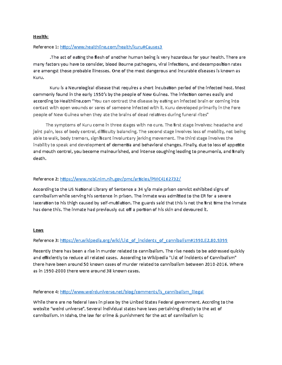 Cannibalism debate reference notes - Health: Reference 1: healthline ...