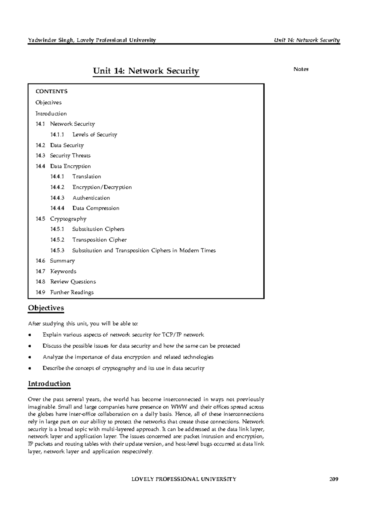Computer Networks Chapter 14 Unit 14 Network Security Unit 14 Network Security Notes