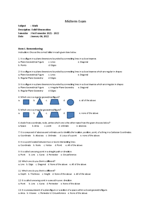 Evaluation Exam in Trigonometry 2nd Set - Evaluation Exam in ...