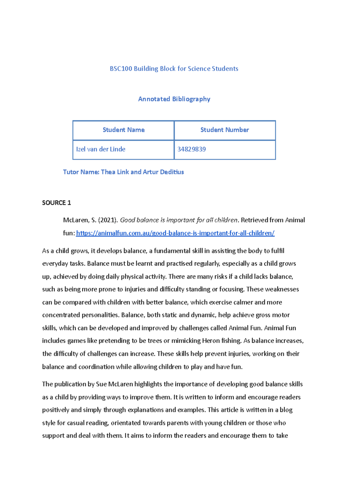Vander Linde Ann Bib - got 80% for this - BSC100 Building Block for Science Students Annotated ...