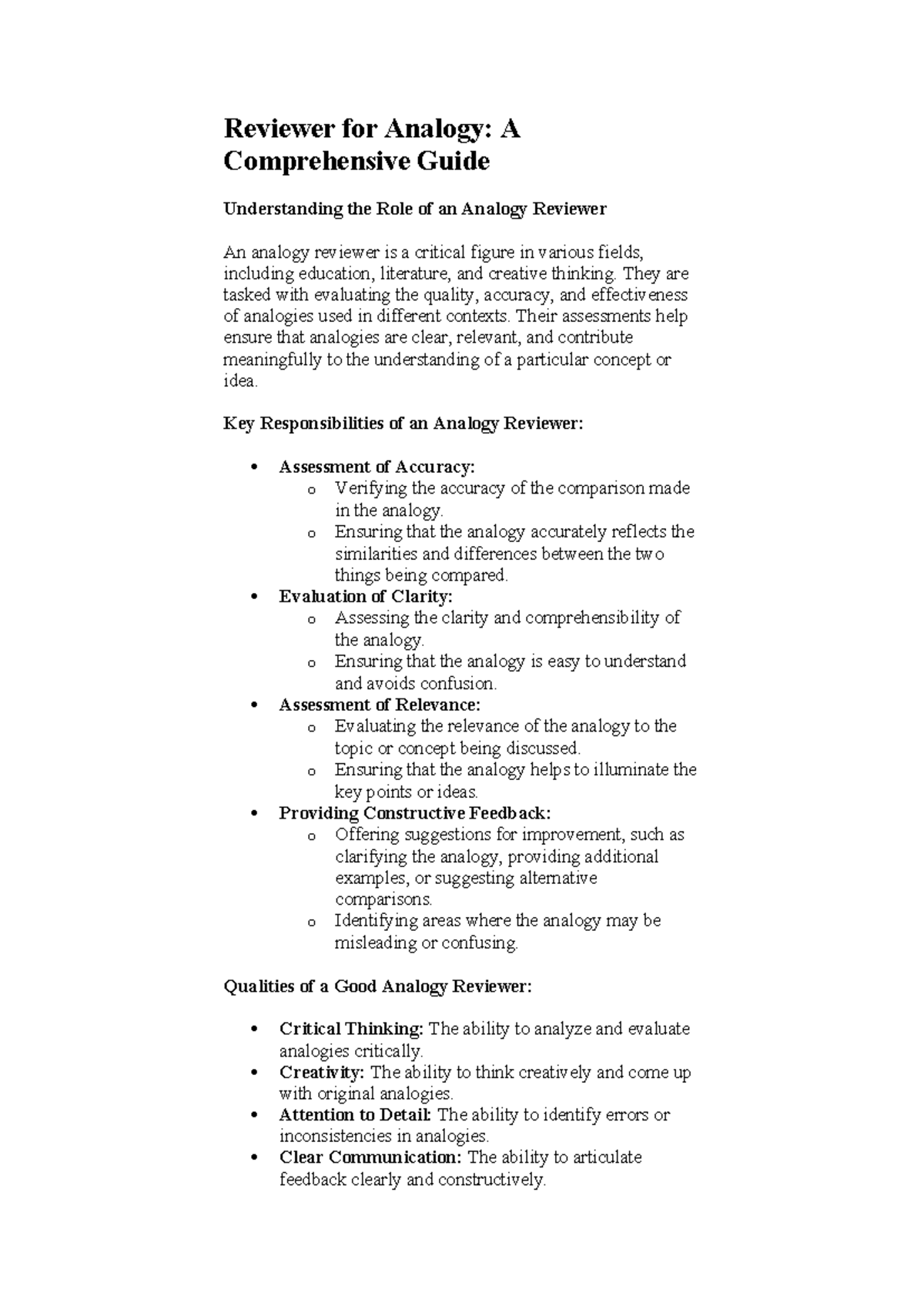 Reviewer for Analogy - MATHEMATICS - Reviewer for Analogy: A ...