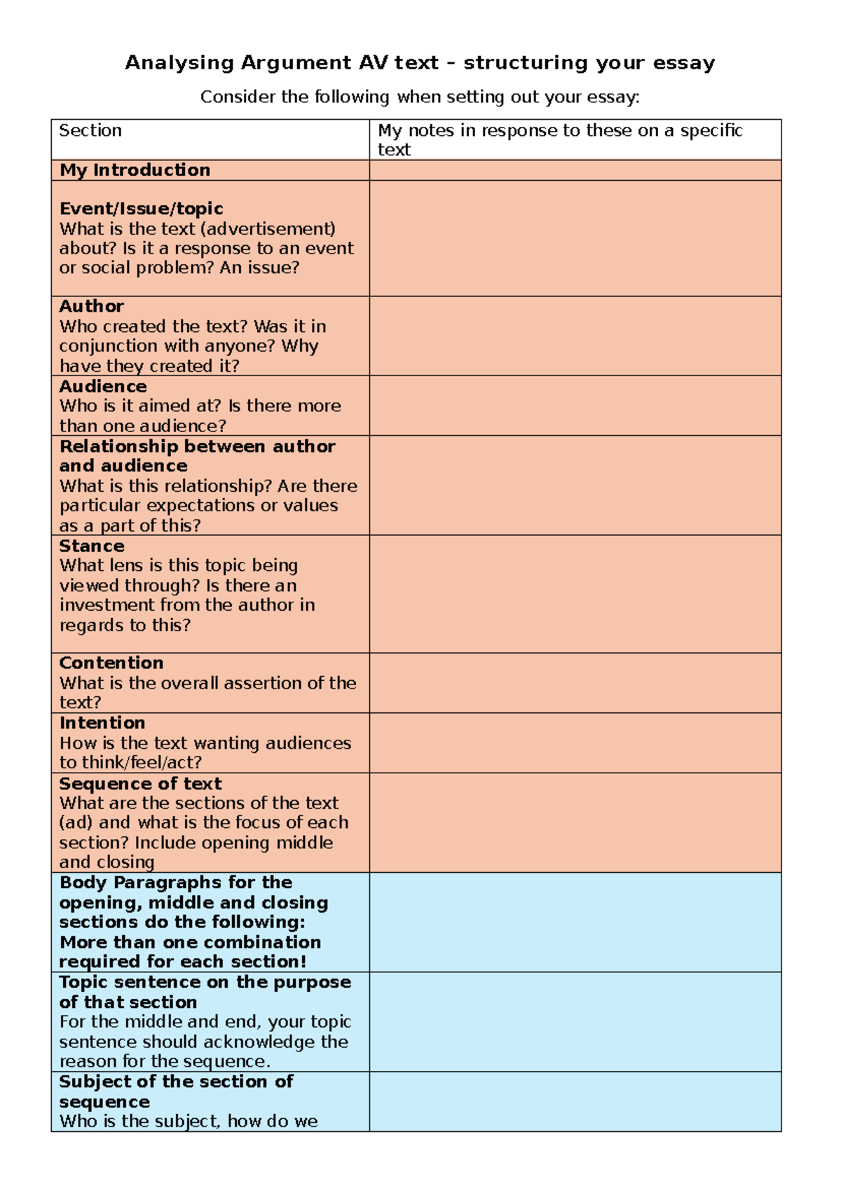 Analysing Argument AV text structure - Analysing Argument AV text ...