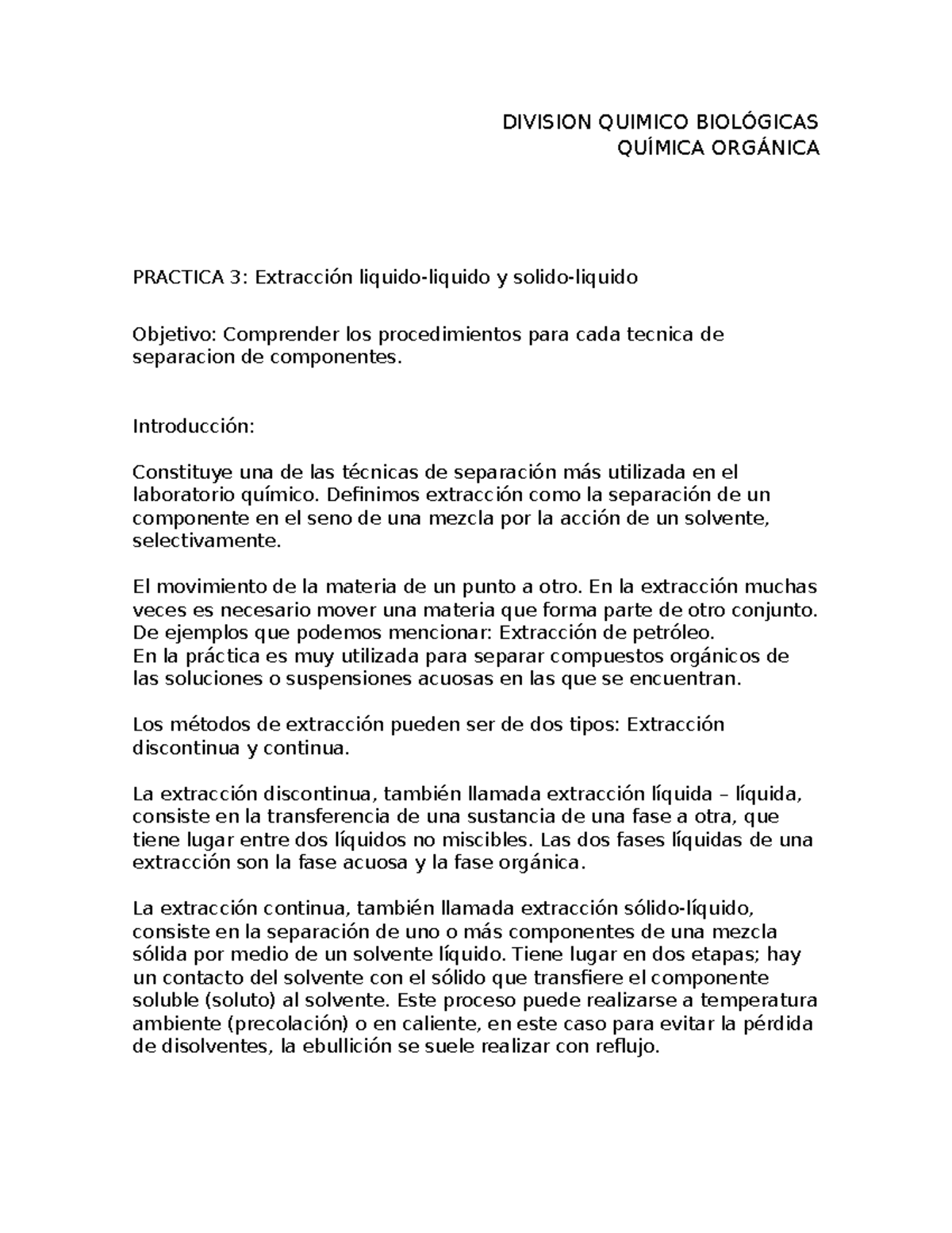 PRACTICA 3: Explicación de la extracción liquido-liquido y solido ...