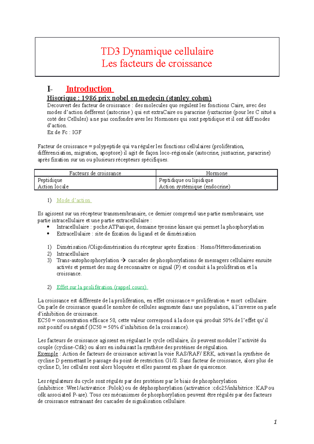 TD3 Les facteurs de croissance - TD3 Dynamique cellulaire Les facteurs de croissance I ...