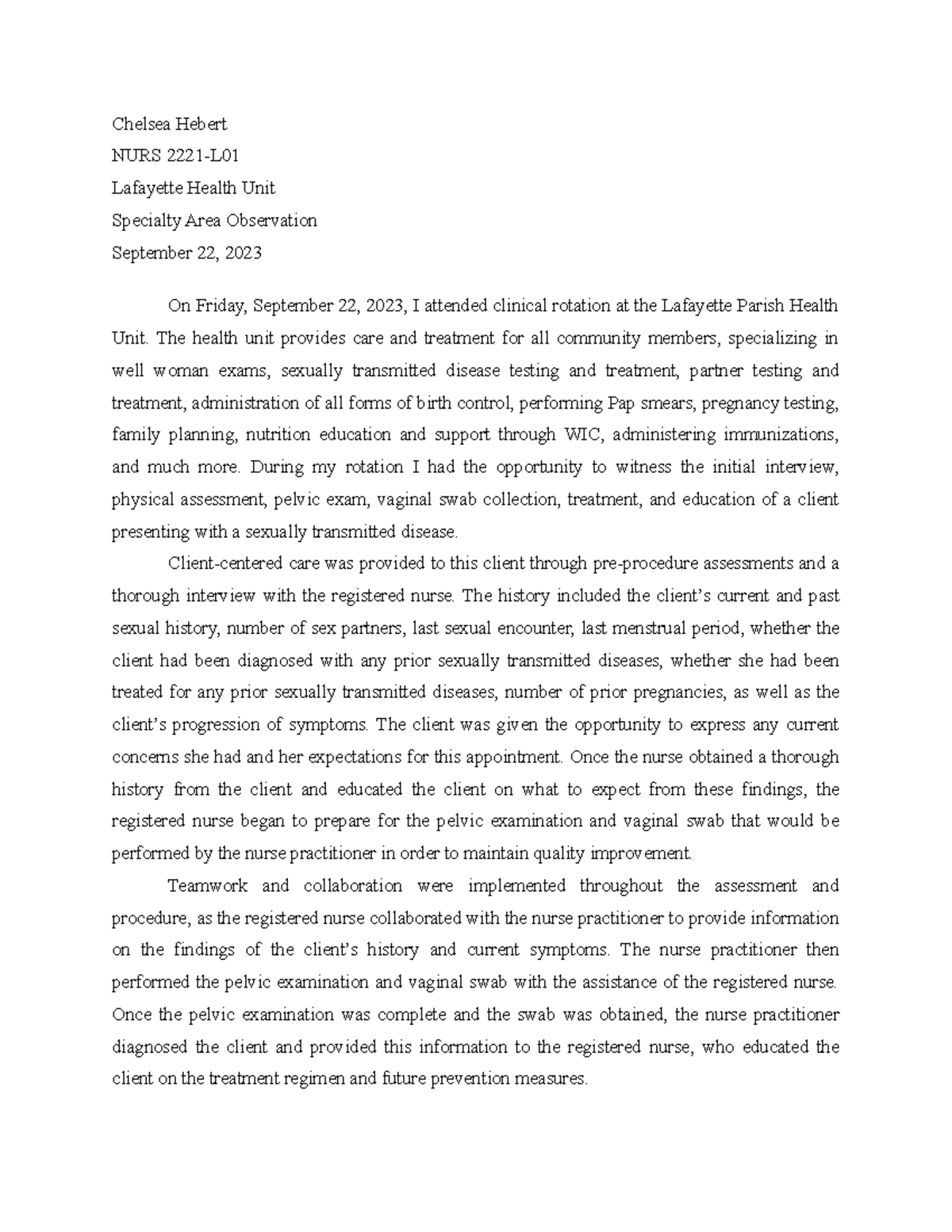 Chelsea Hebert - Health Unit Paper - Chelsea Hebert NURS 2221-L ...