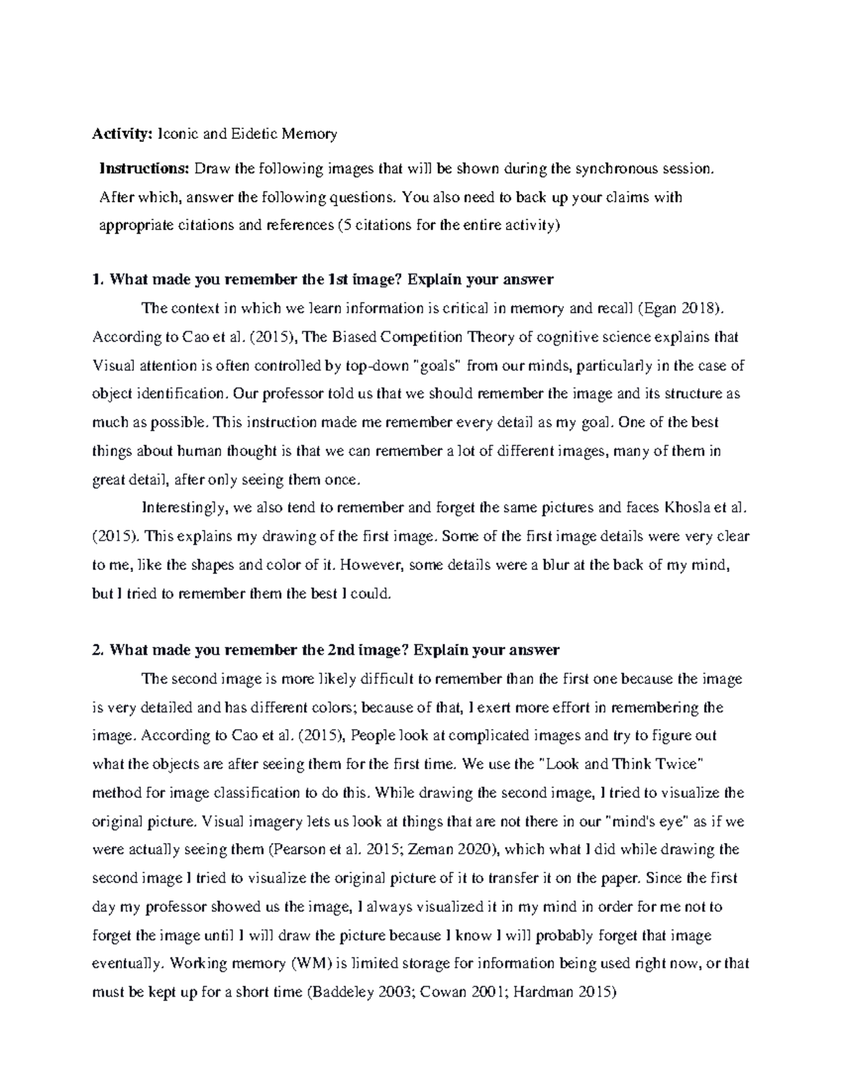 Memory Activity ~ - Activity: Iconic and Eidetic Memory Instructions ...