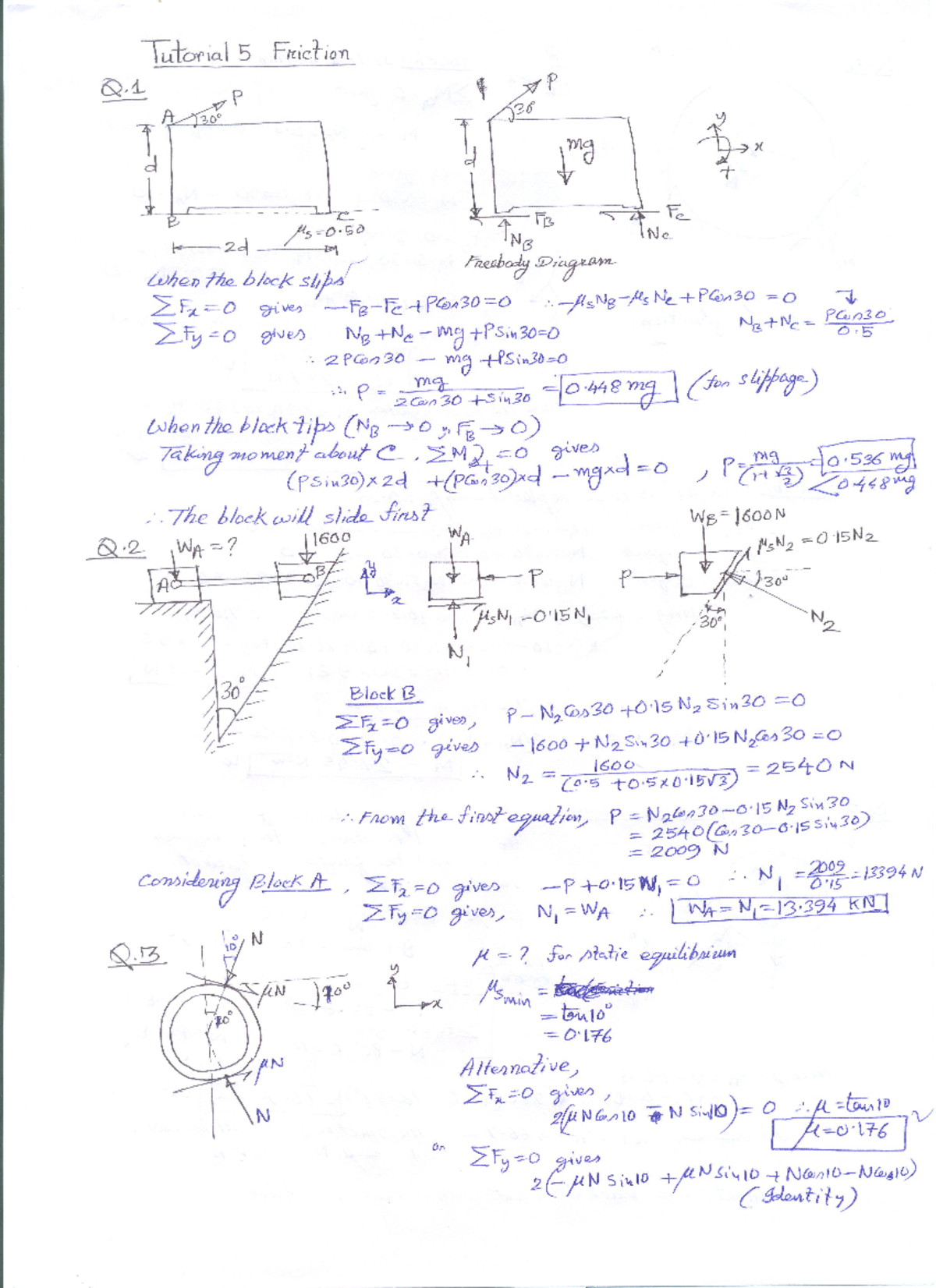 Tutorial 5 Solution For Friction Basic Solution Civil Engineering