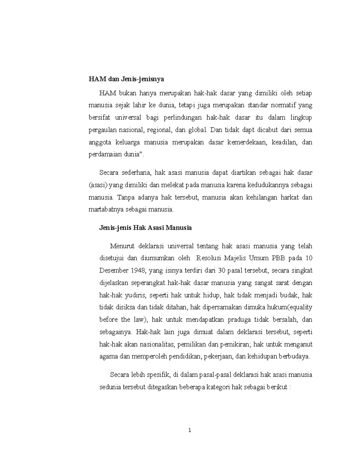 HAM dan Jenis-jenisnya - Dan tidak dapt dicabut dari semua anggota ...