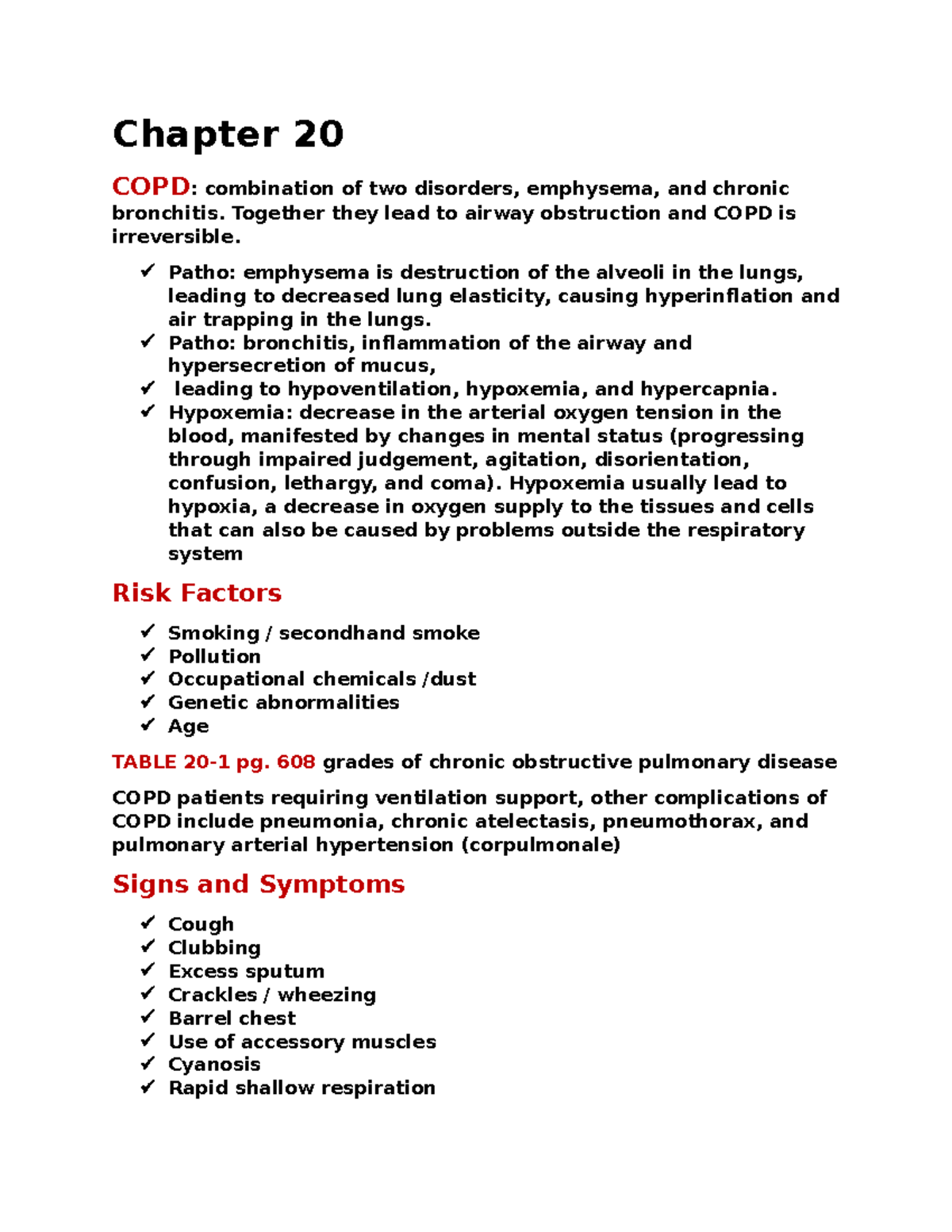 Exam 2 notes Respiratory and Diabetes - Chapter 20 COPD: combination of ...