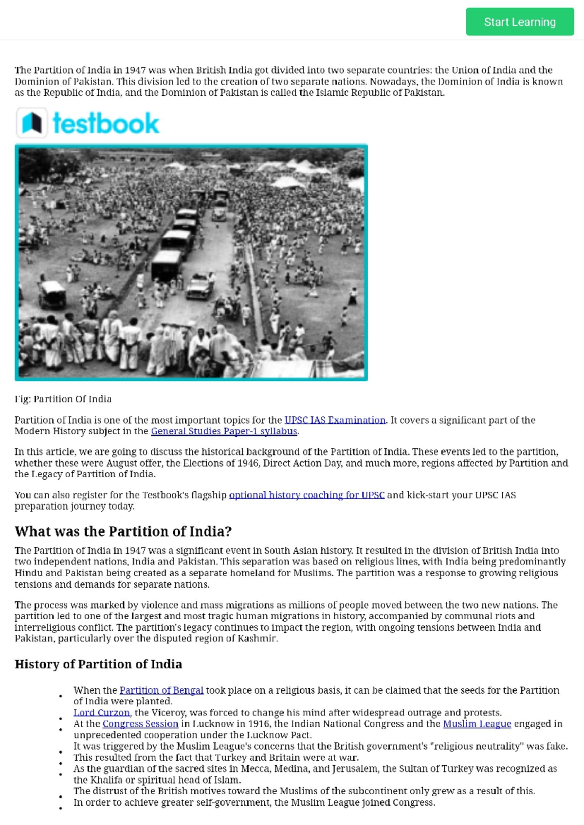 Partition of India (1947) - History, Causes, Impact & More UPSC - Start ...