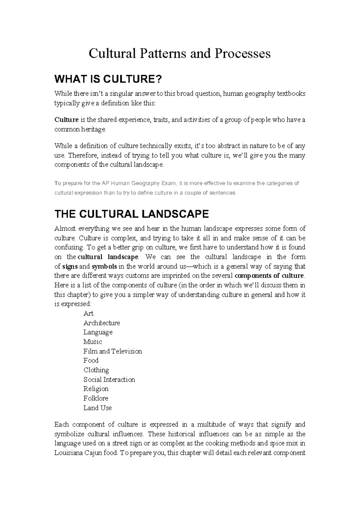 Cultural Patterns and Processes - While a definition of culture ...