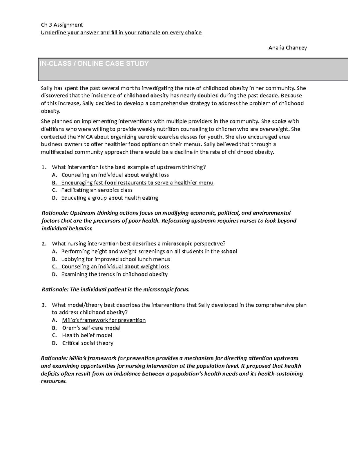 Ch 3 Assignment student - Ch 3 Assignment Underline your answer and ...