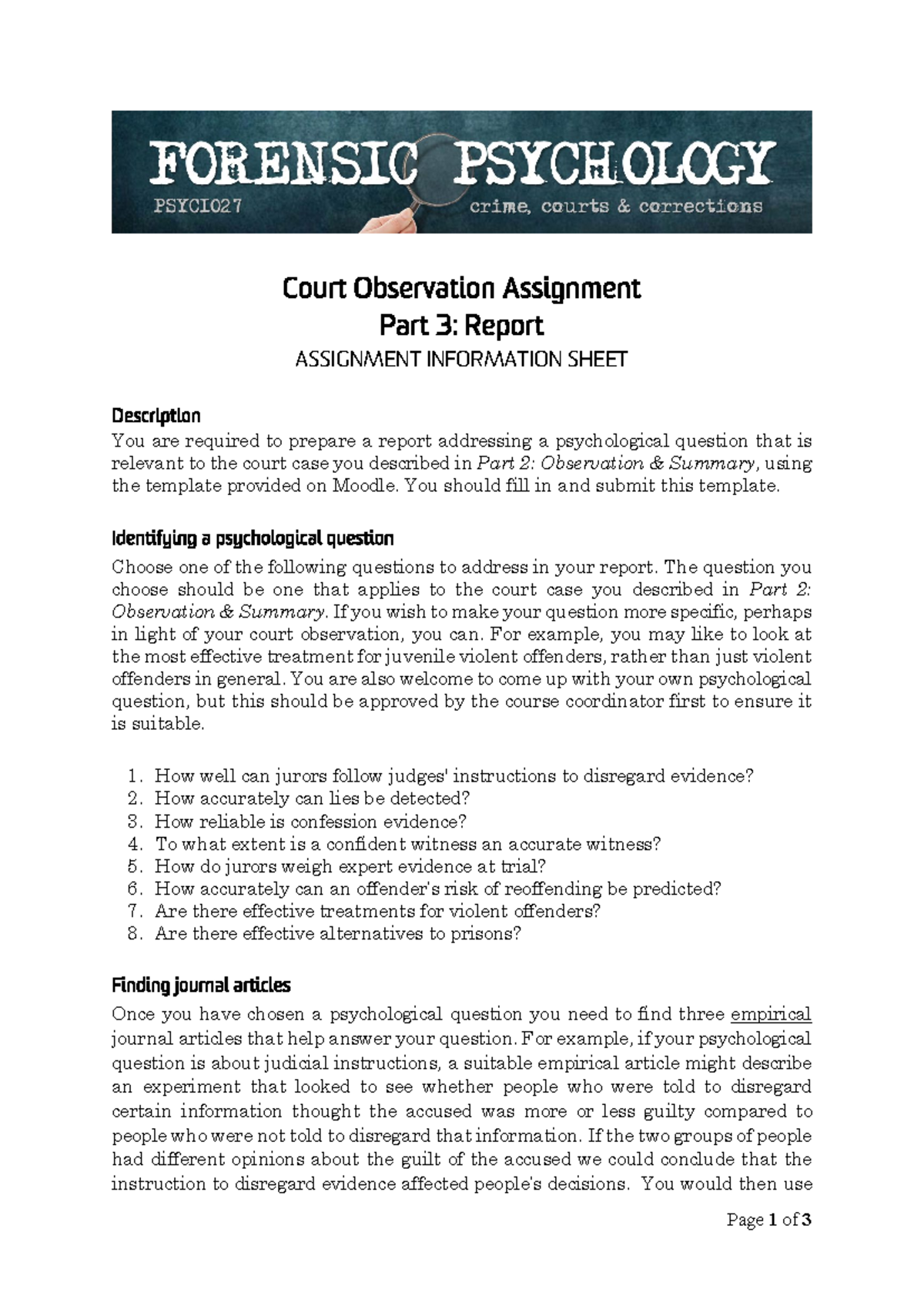 Court Observation Assignment Sheet - Part 3 - Page 1 of 3 Court ...