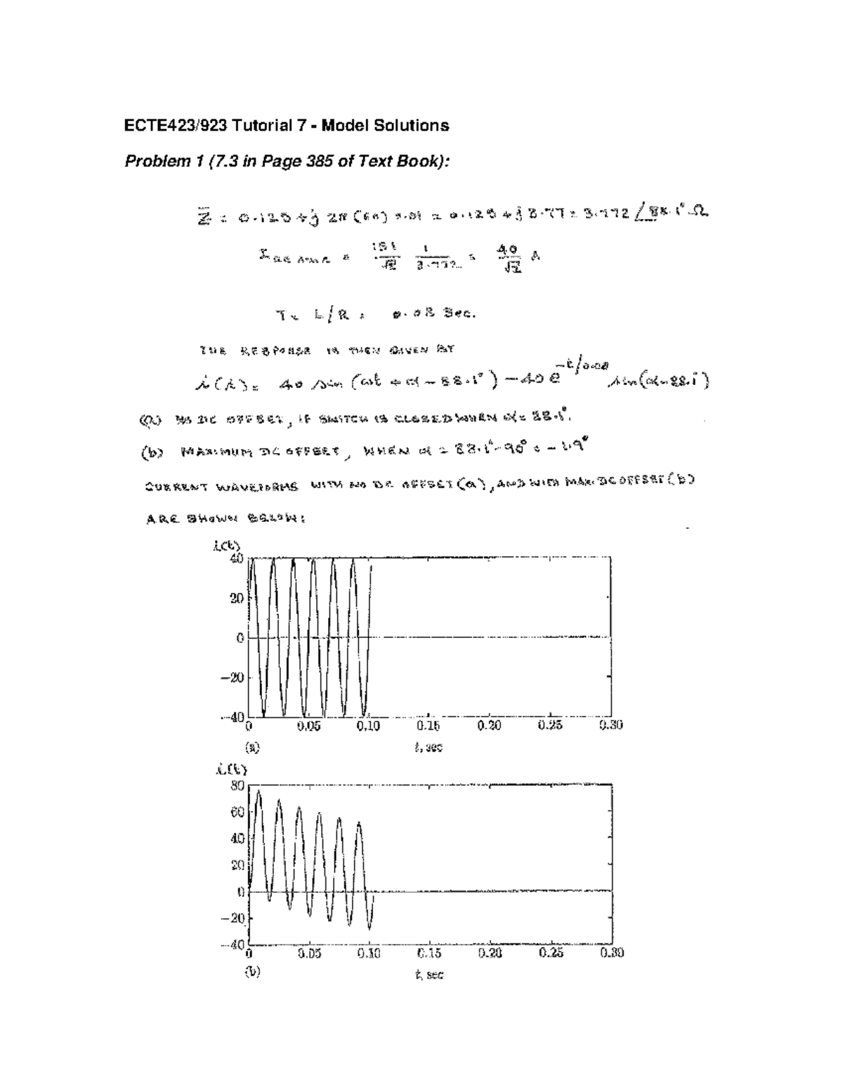 Tut7 ECTE423 823 923 2023 Solutions - ECTE423/923 Tutorial 7 - Model Solutions Problem 1 (7 in ...