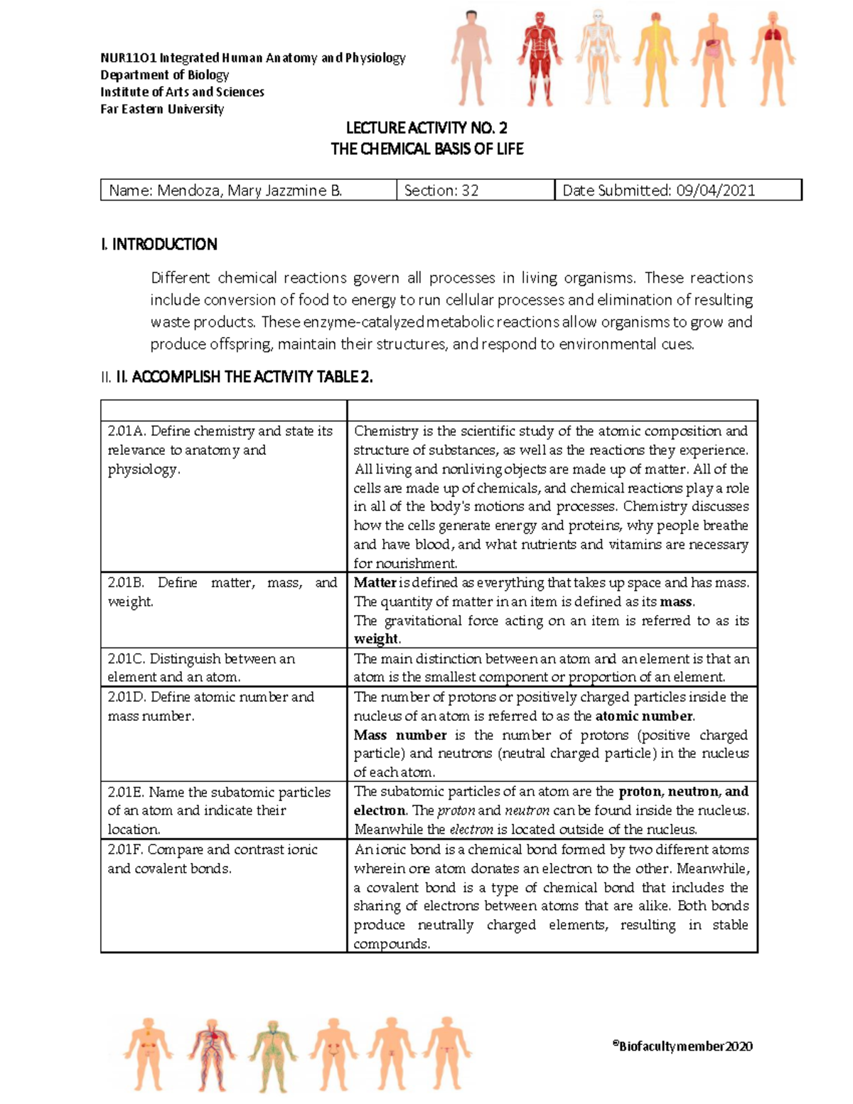 LEC Activity 2 THE Chemical Basis OF LIFE - Department of Biology ...