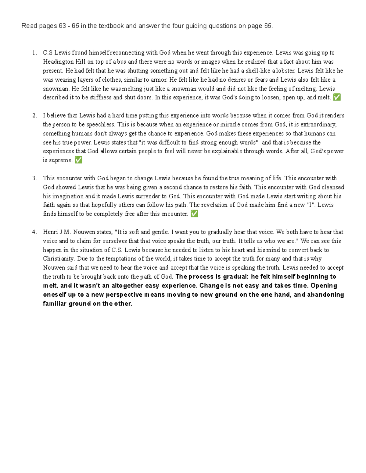 CS Lewis Q's - Read pages 63 - 65 in the textbook and answer the four ...