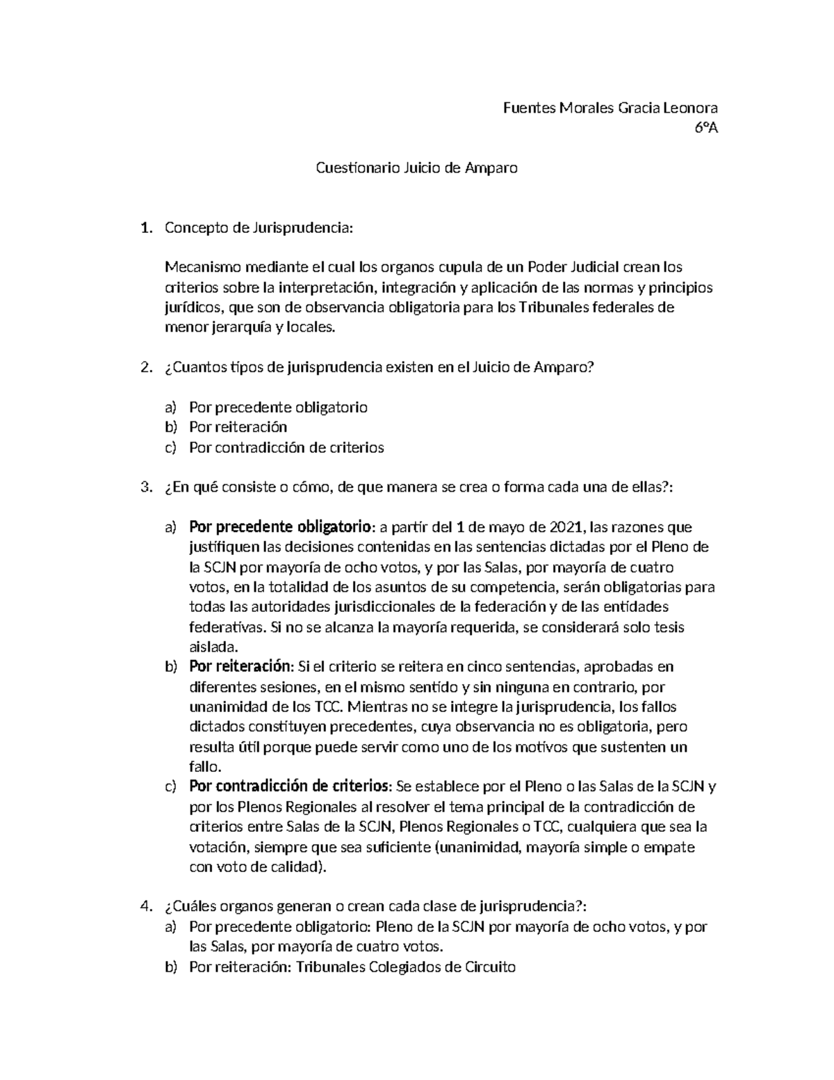 Cuestionario Amparo Fuentes Morales Gracia Leonora 6 A Cuestionario
