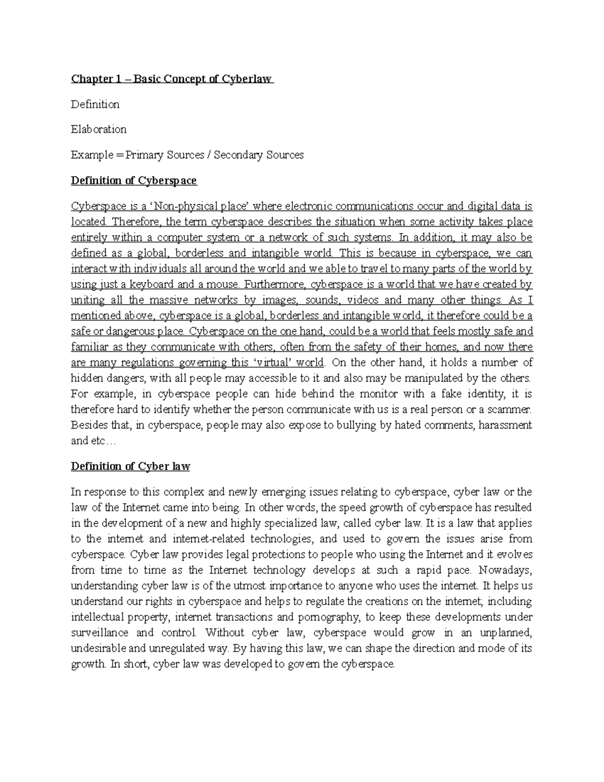Chapter 1 - Basic Concept of Cyber Law - Cyberlaw - MMU - Studocu