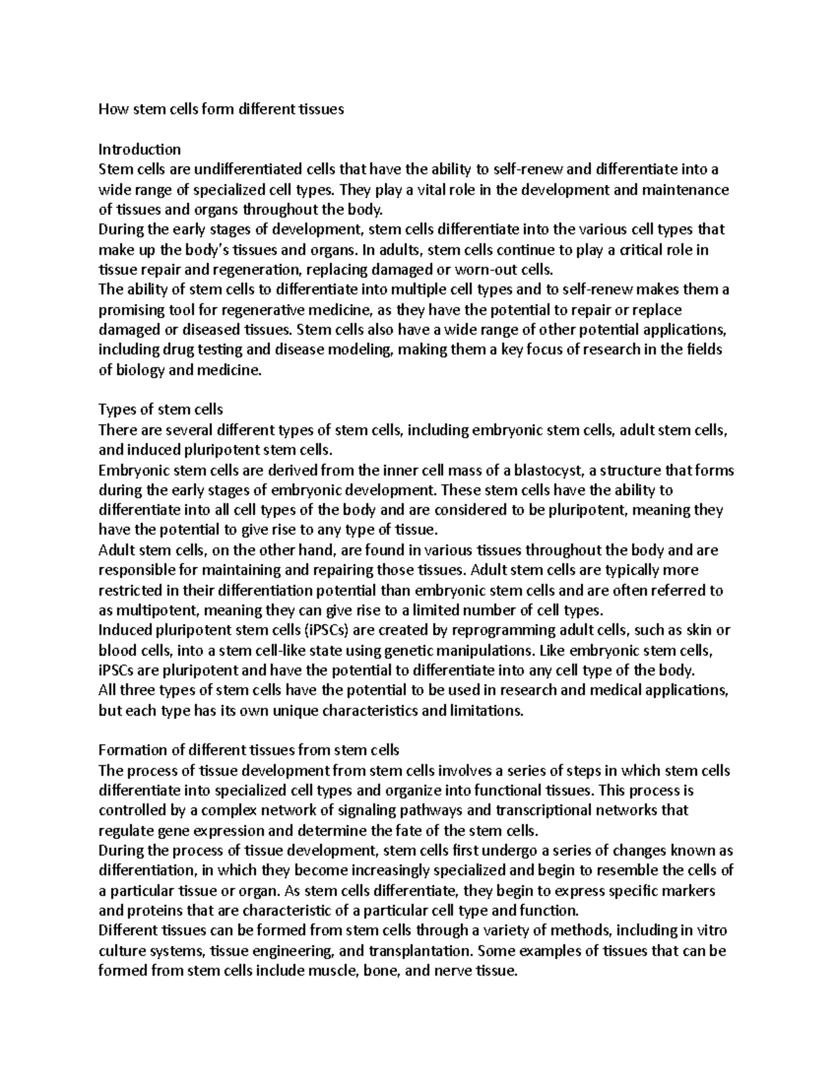 How stem cells form different tissues - How stem cells form different ...