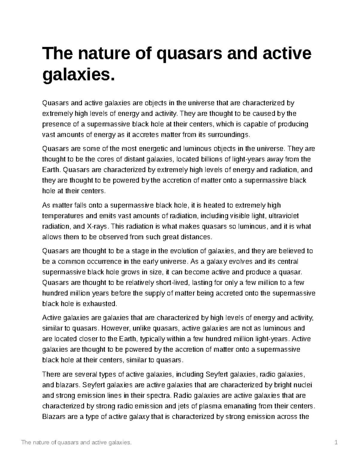 The nature of quasars and active galaxies - 1 The nature of quasars and ...