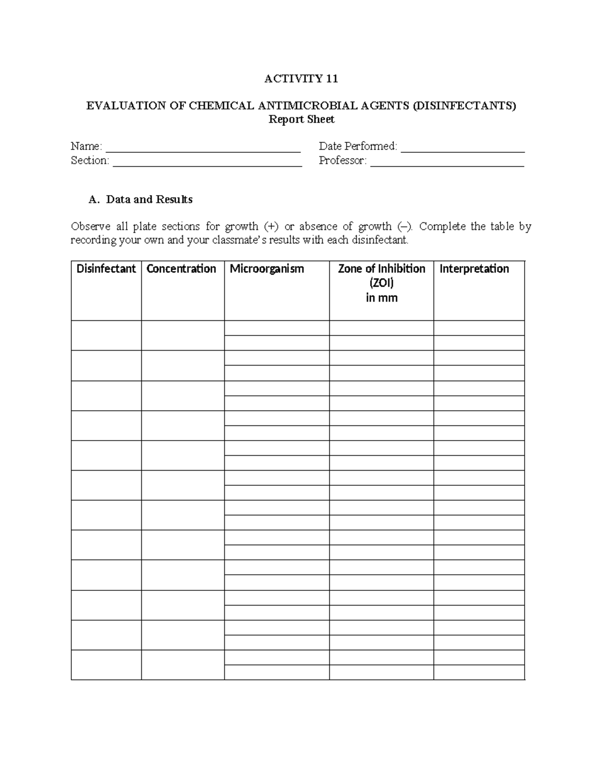 Activity 11 Report Sheet - ACTIVITY 11 EVALUATION OF CHEMICAL ...