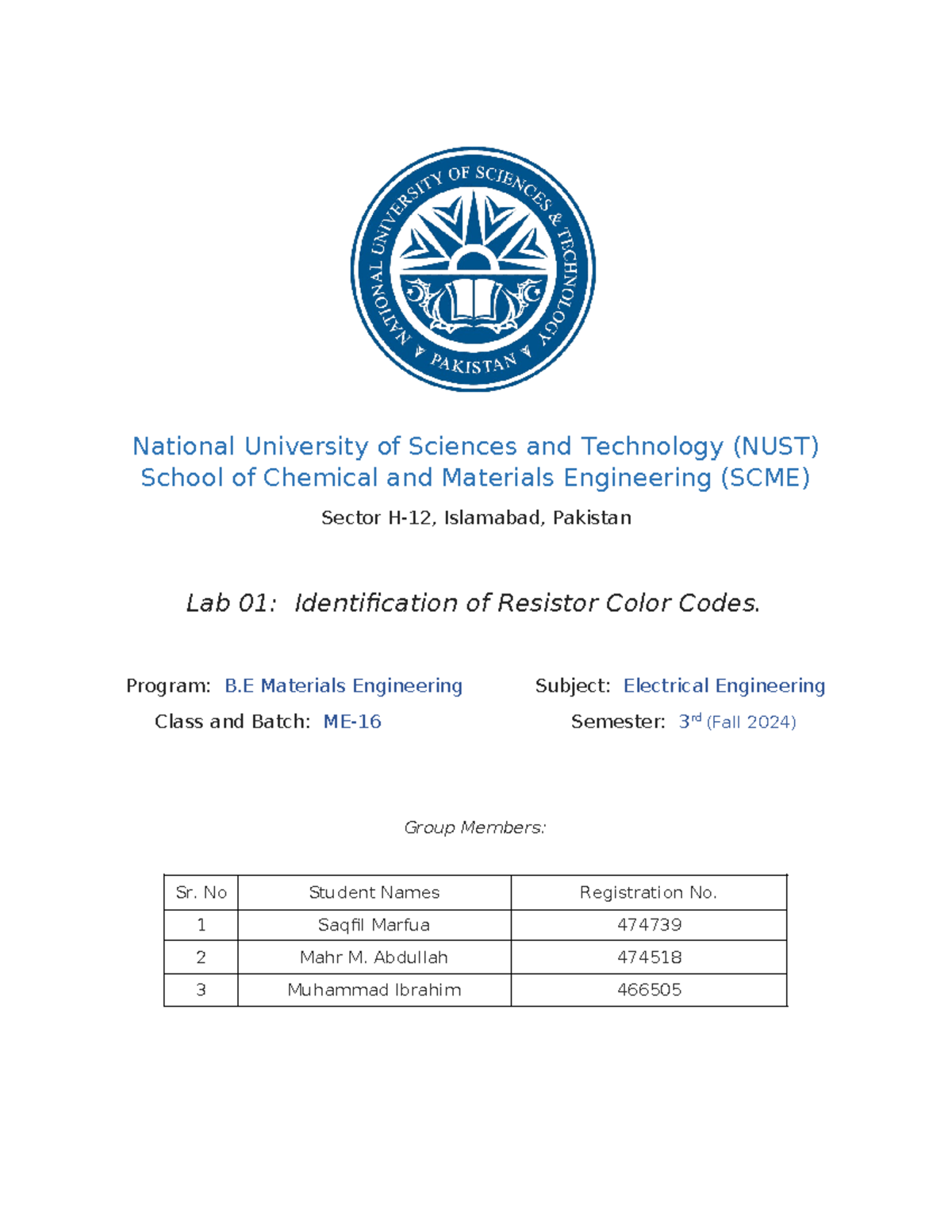 EE Lab 01. - smd - National University of Sciences and Technology (NUST ...