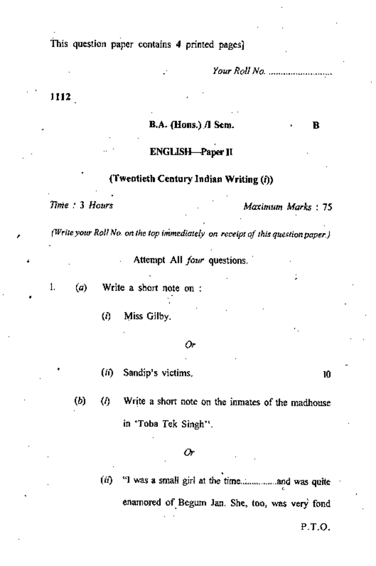 B.A (HONS.) -I SEM. English- Paper II ( Twentieth Century Indian ...