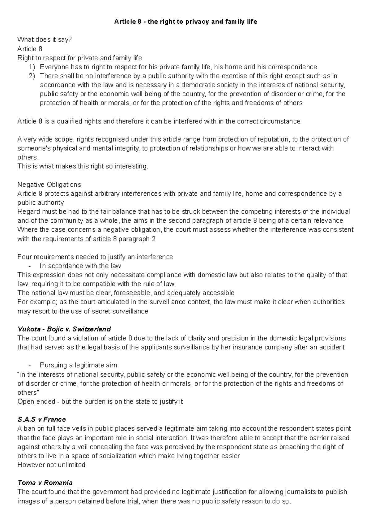 Article 8 Human Rights - Week 7 - Lecture 7 - Article 8 - the right to ...