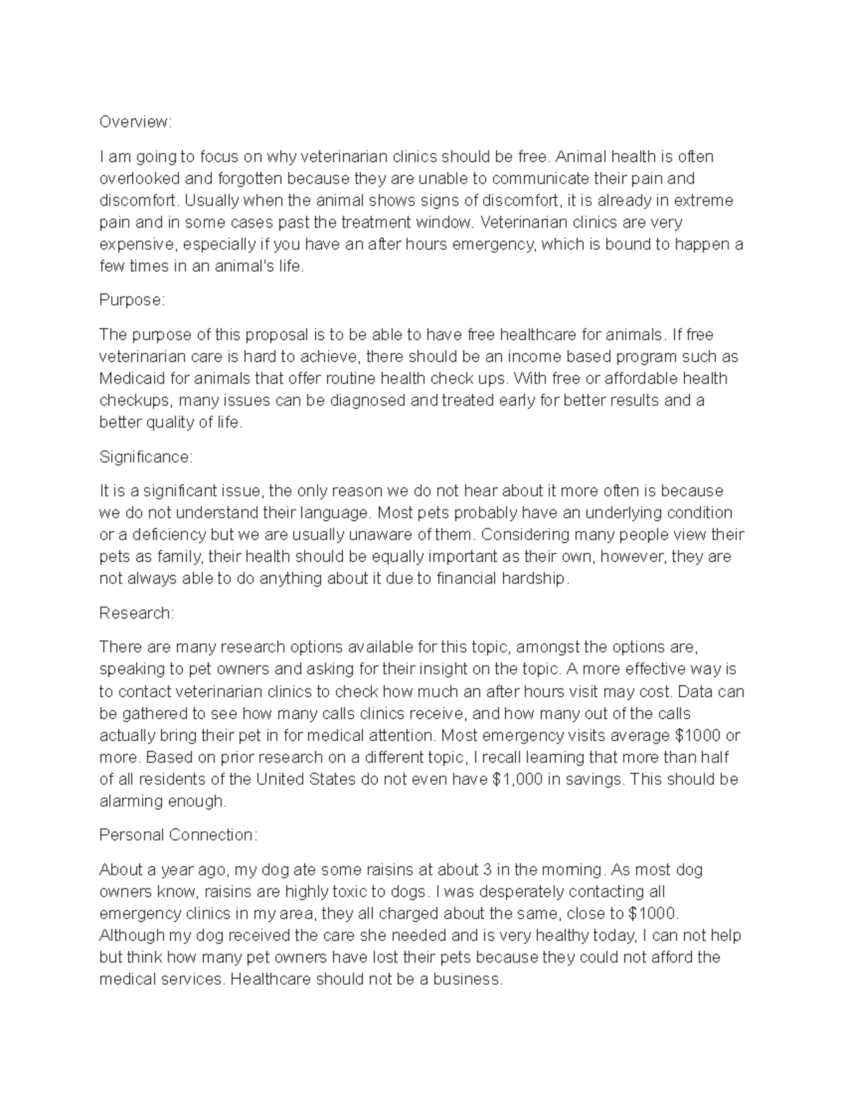 Why veterinarian clinics should be free proposal - Google Docs ...