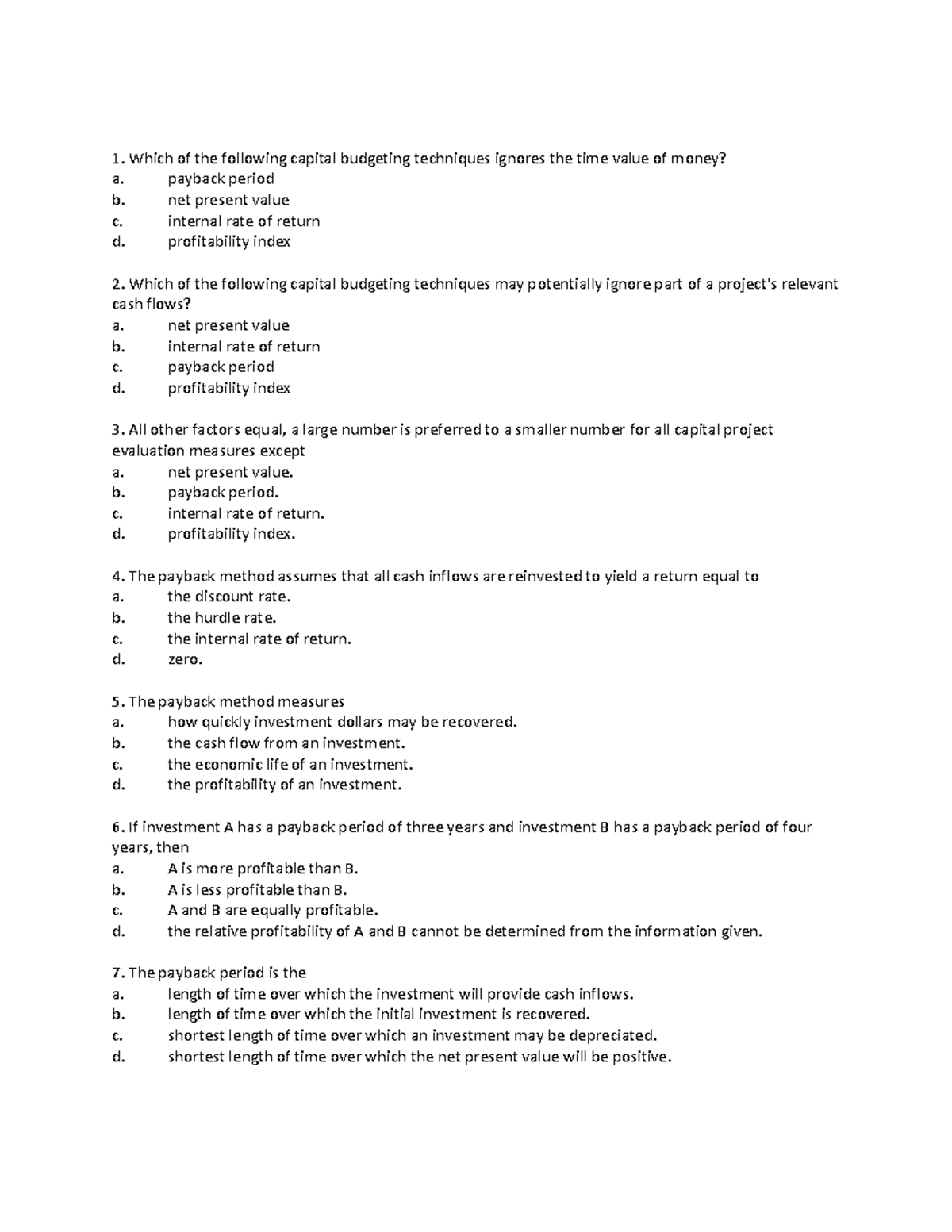 Capital budgeting Quiz - Advanced Accounting - Studocu