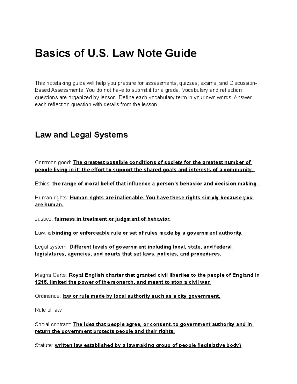 Basics of U - entire law studies module 1 notes - Basics of U. Law Note ...