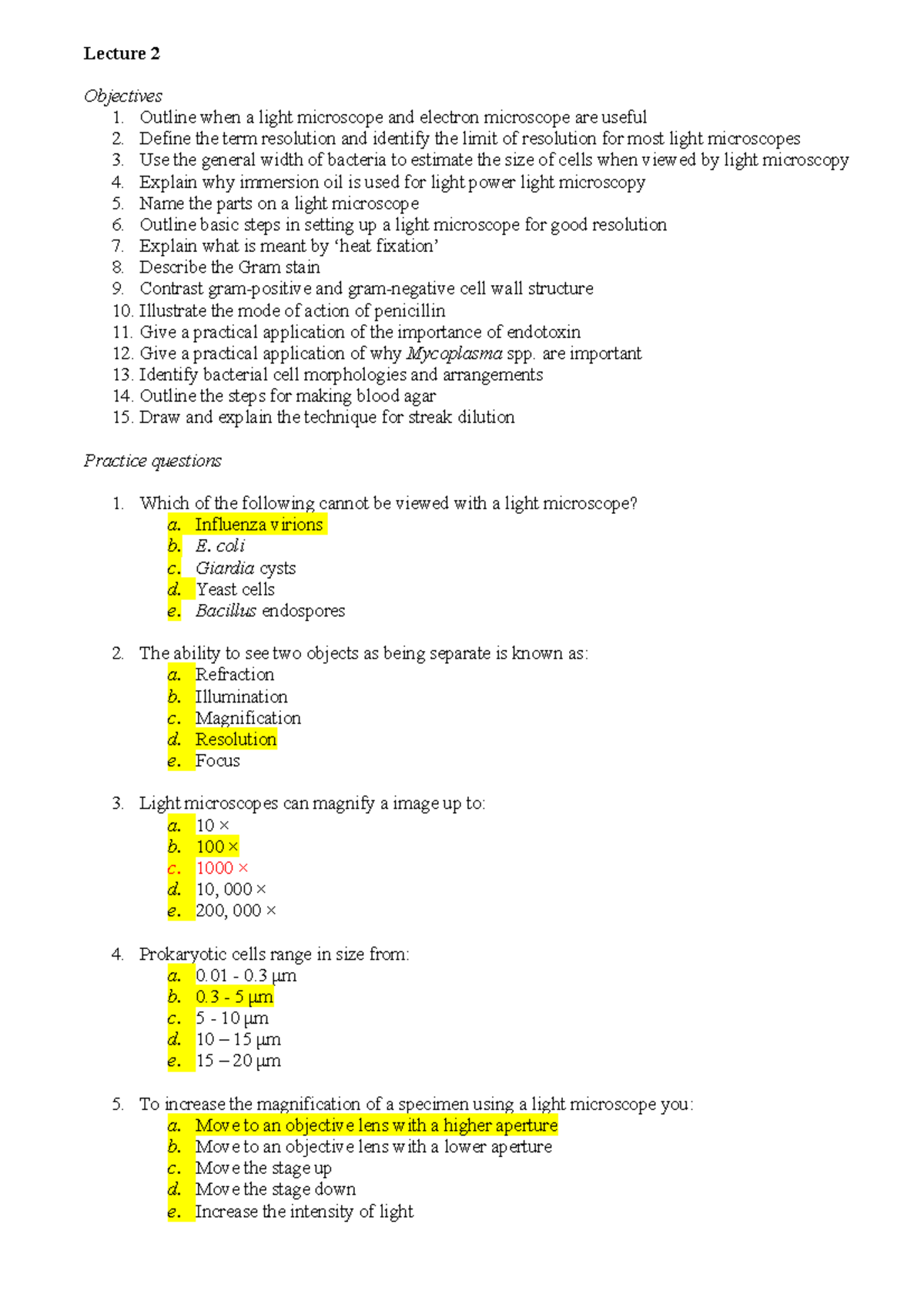 Practice questions - Lecture 2 Objectives 1. Outline when a light ...