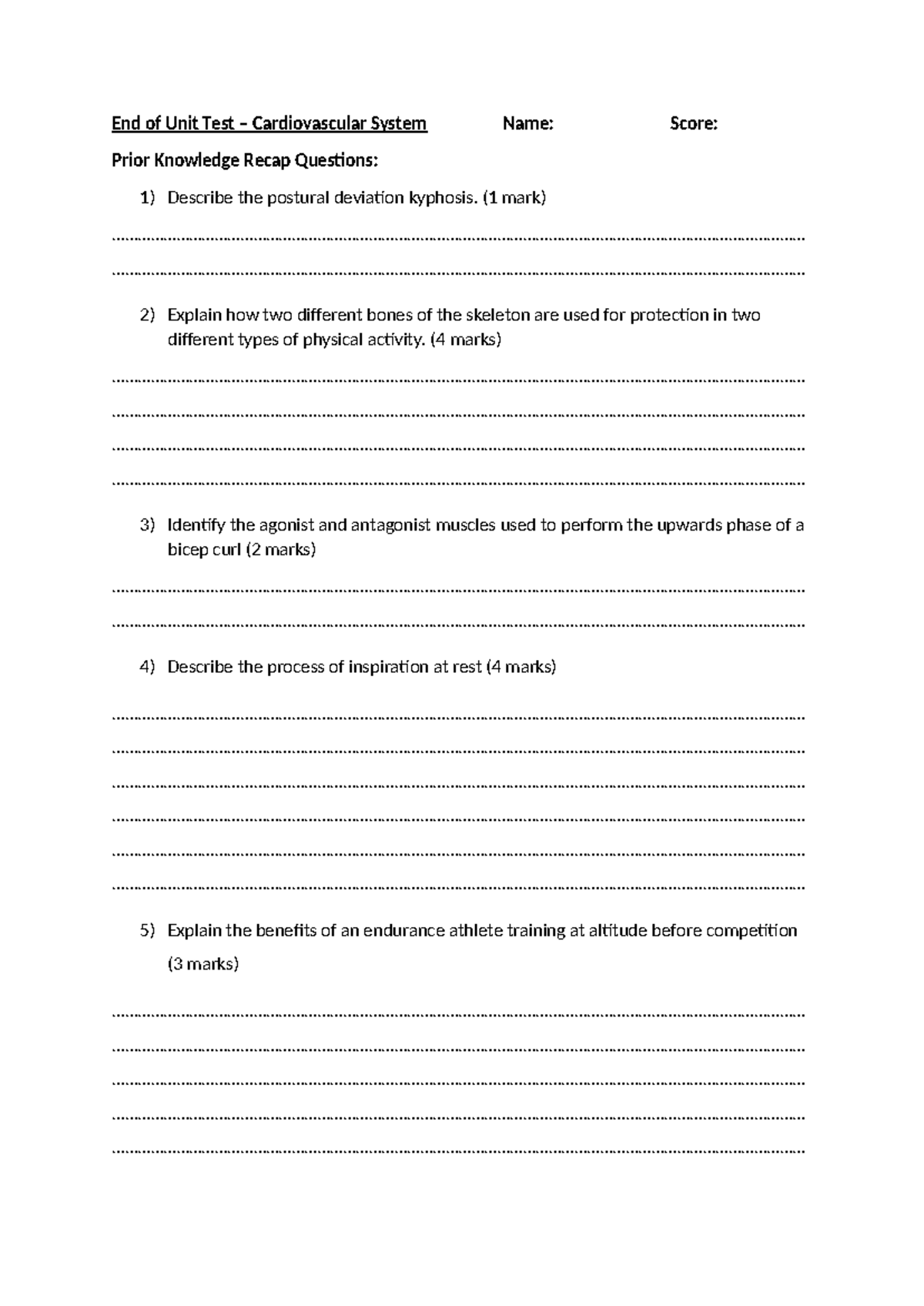 End of Unit Test- CV System - End of Unit Test – Cardiovascular System ...