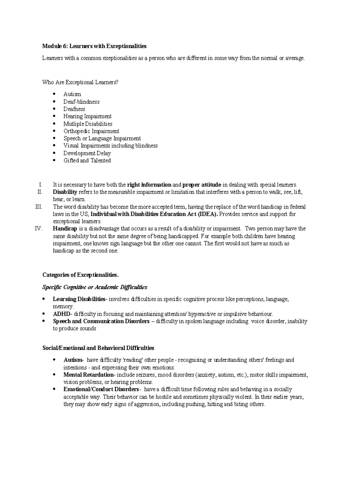 Module 6 - Module 6: Learners with Exceptionalities Learners with a ...
