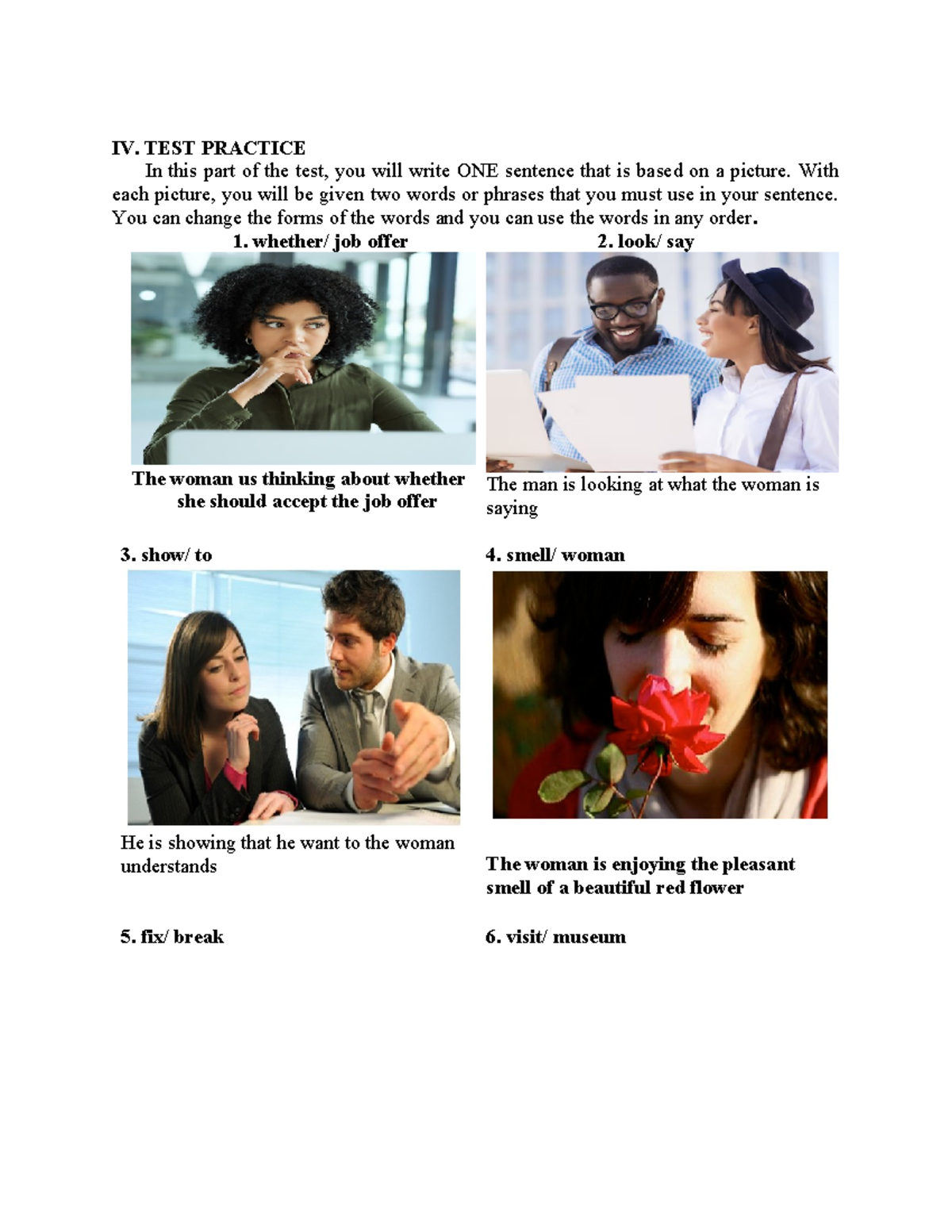 Room 5 - Nope - IV. TEST PRACTICE In this part of the test, you will ...