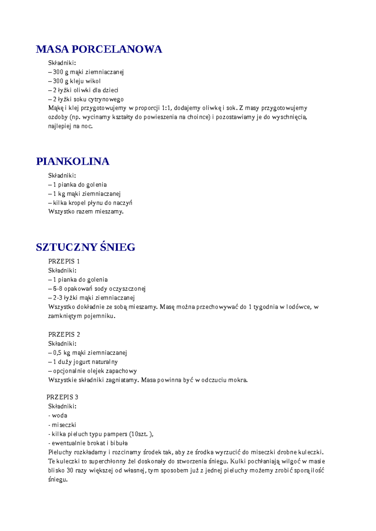 MASY Plastyczne - Przykłady mas plastycznych - MASA PORCELANOWA ...