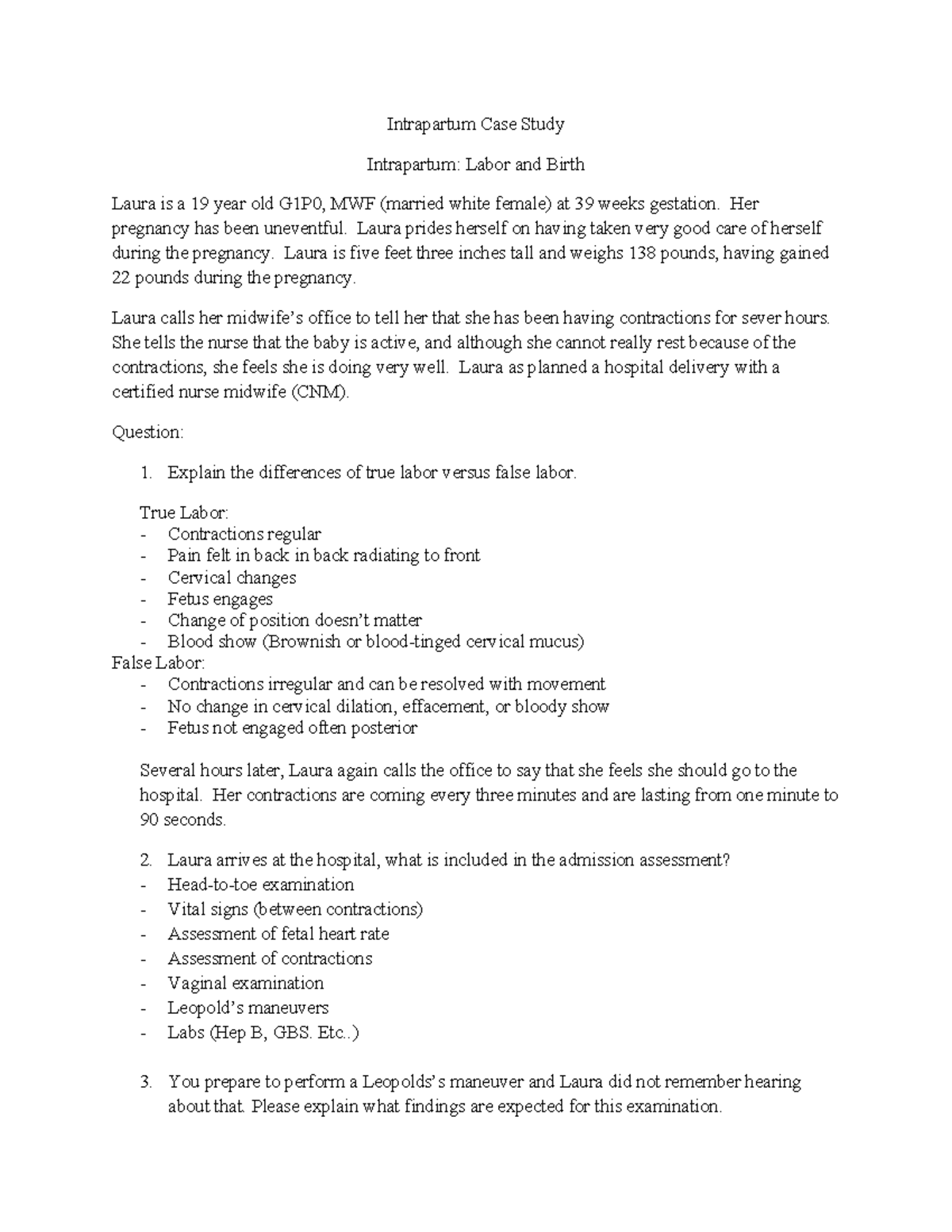 Intrapartum Case Study - Intrapartum Case Study Intrapartum: Labor and ...