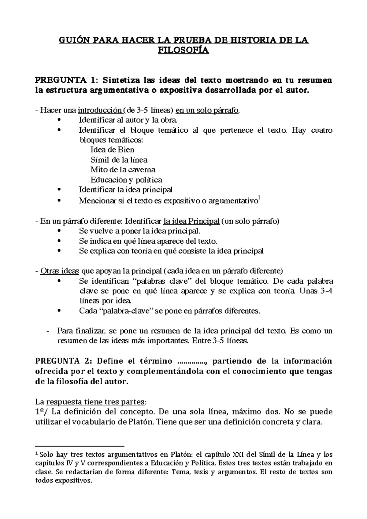 GUIOì N PARA Hacer LA Prueba DE Historia DE LA Filosofiì A - GUIÓN PARA ...