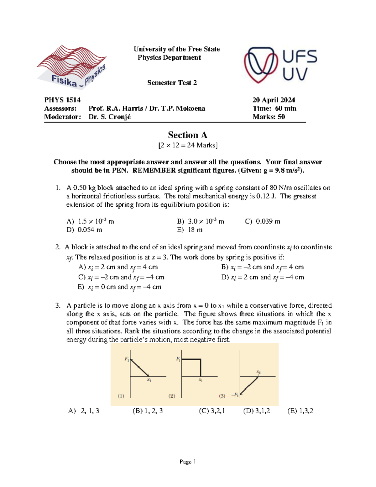 Final PHYS1514 Sem Test 2 - University of the Free State Physics ...