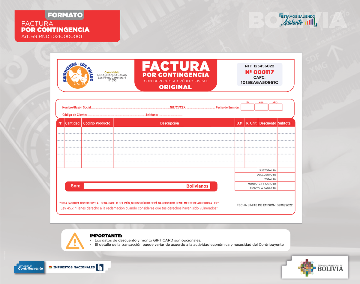 Formato de Factura por contingencia - Servicio al Contribuyente P-104 ...
