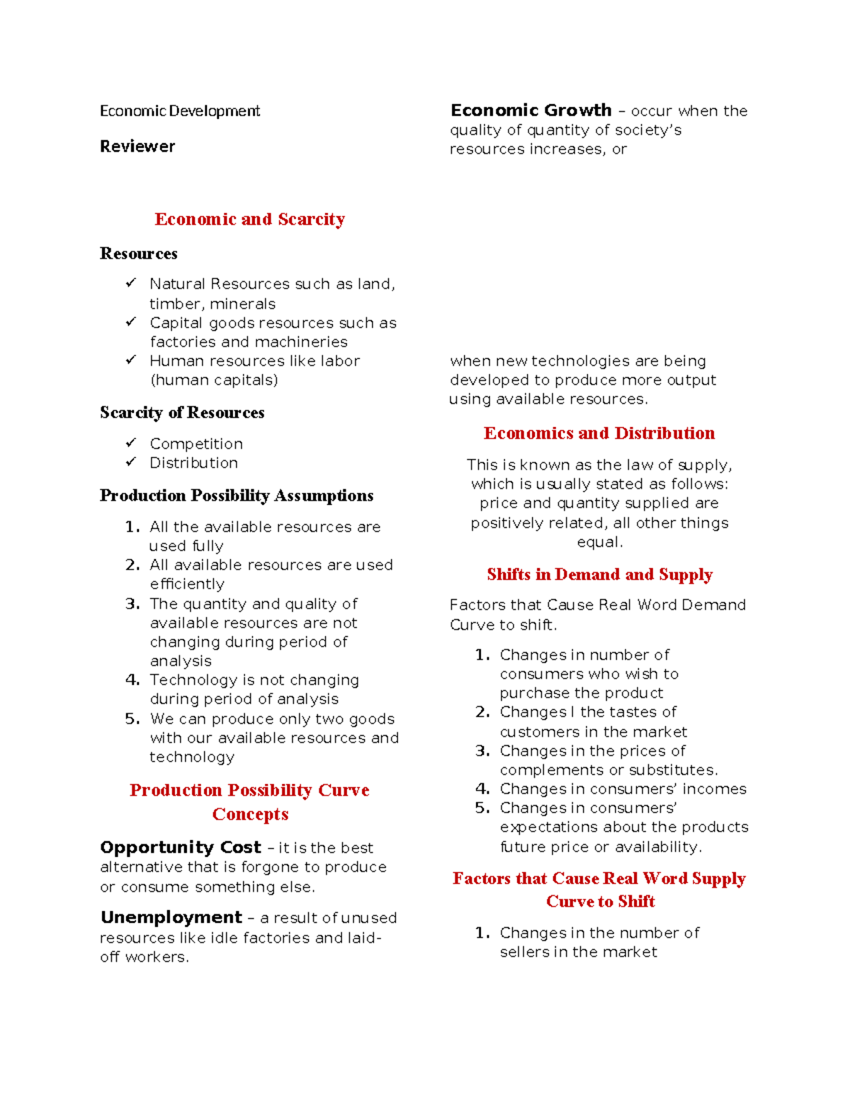 Midterm- Ecodev- Reviewer - Economic Development Reviewer Economic and Scarcity Resources ...