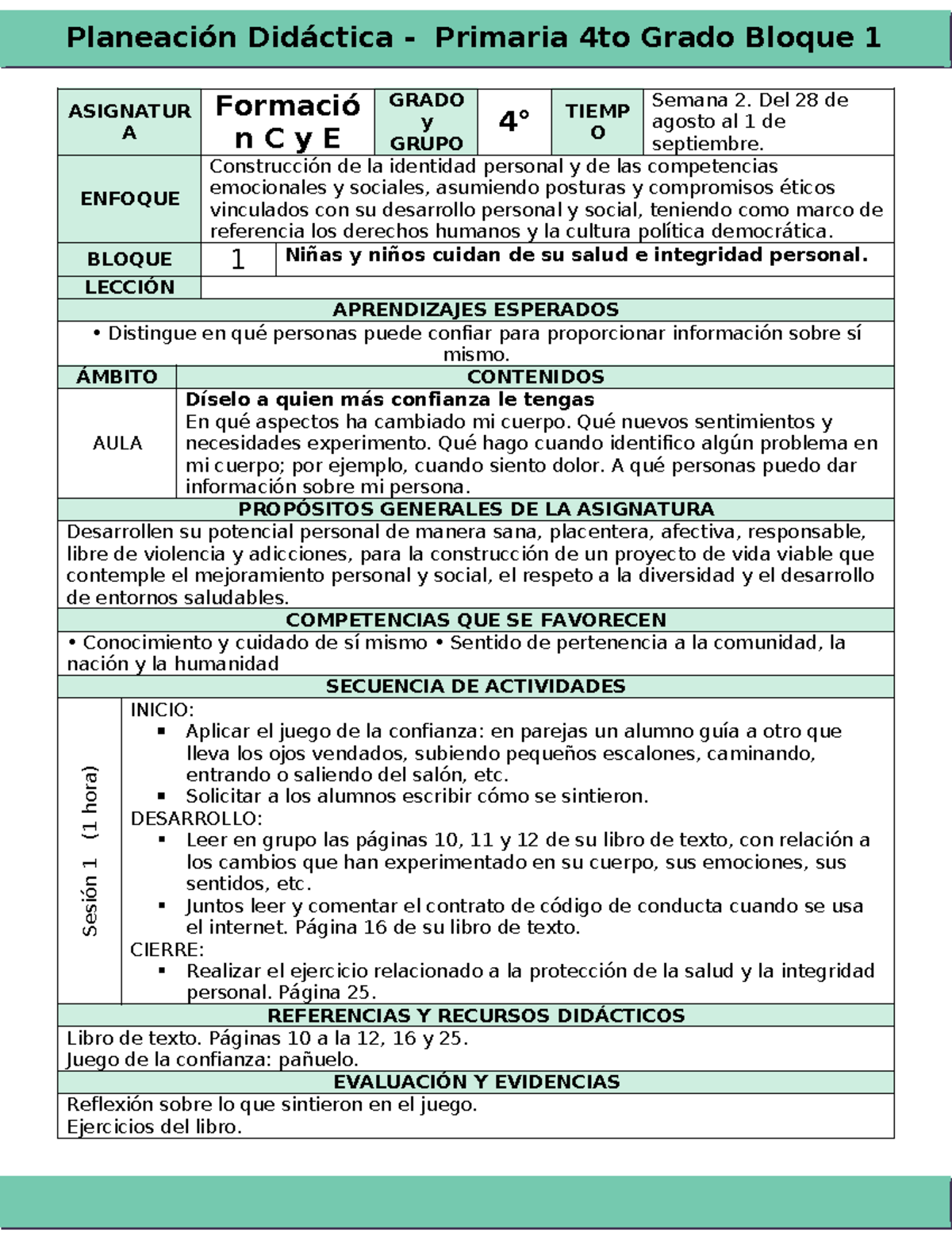 Plan 4to Grado - Bloque 1 Formaci¢n C y E (2016-2017 ) - ASIGNATUR A Formació n C y E GRADO y ...