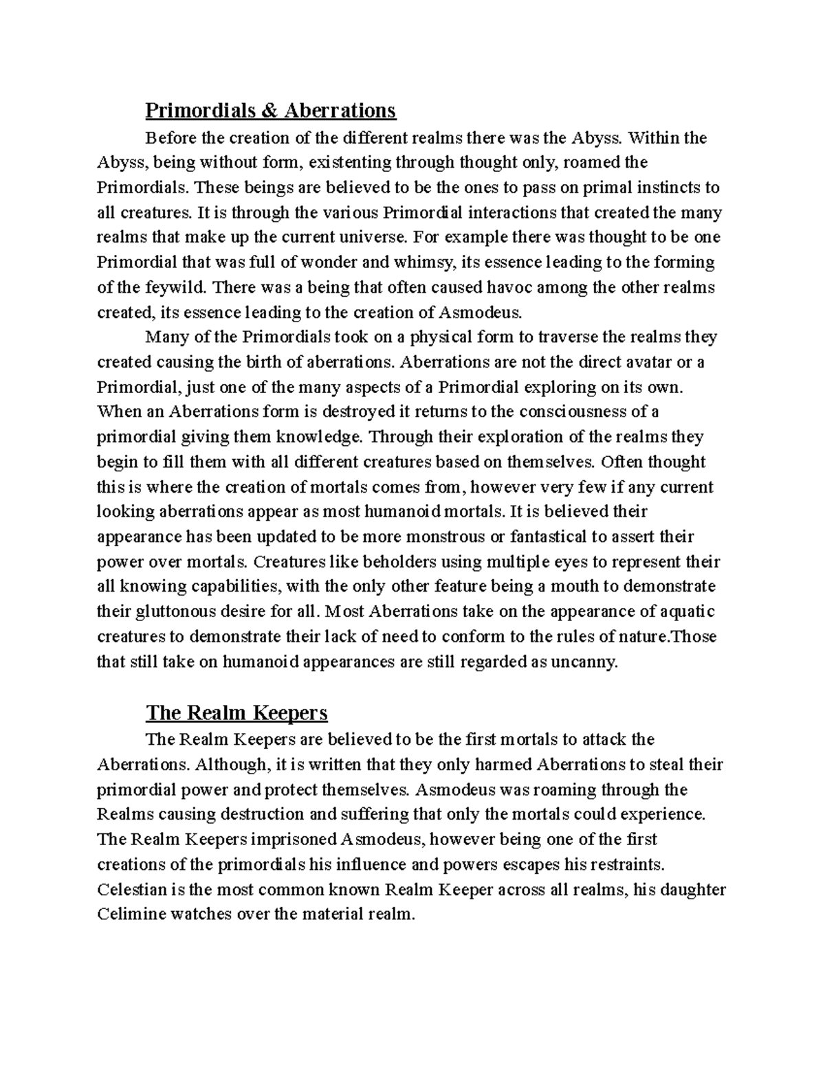 The Creation of Realms Deities Mortals - Primordials & Aberrations ...