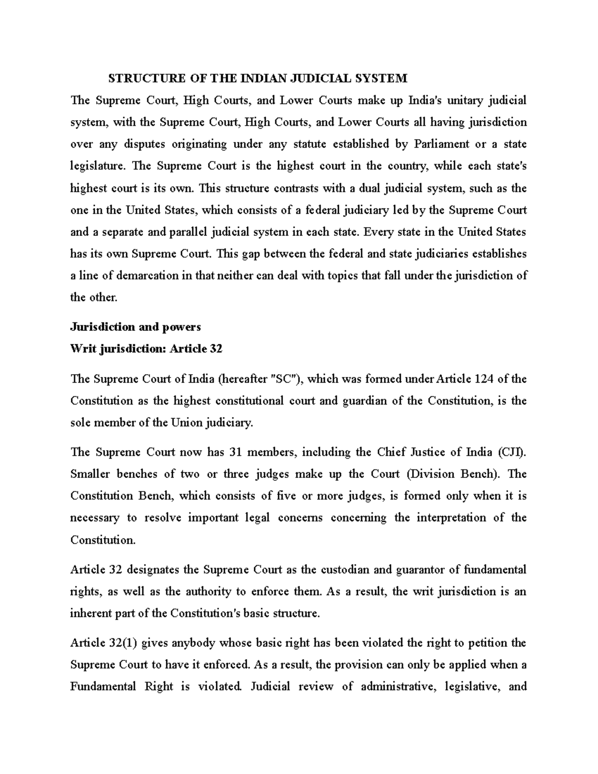 Structure OF THE Indian Judicial System - STRUCTURE OF THE INDIAN ...