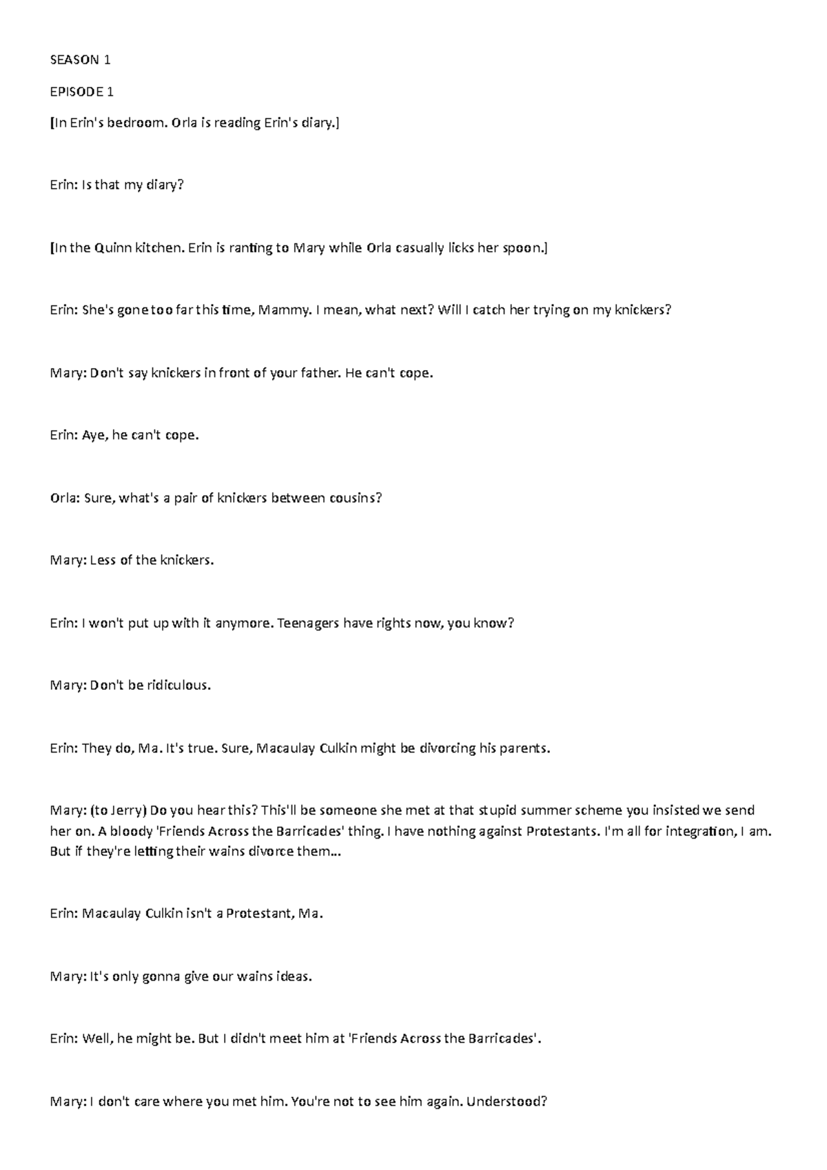 Season 1 Derry Girls Script - SEASON 1EPISODE 1 [In Erin's bedroom ...