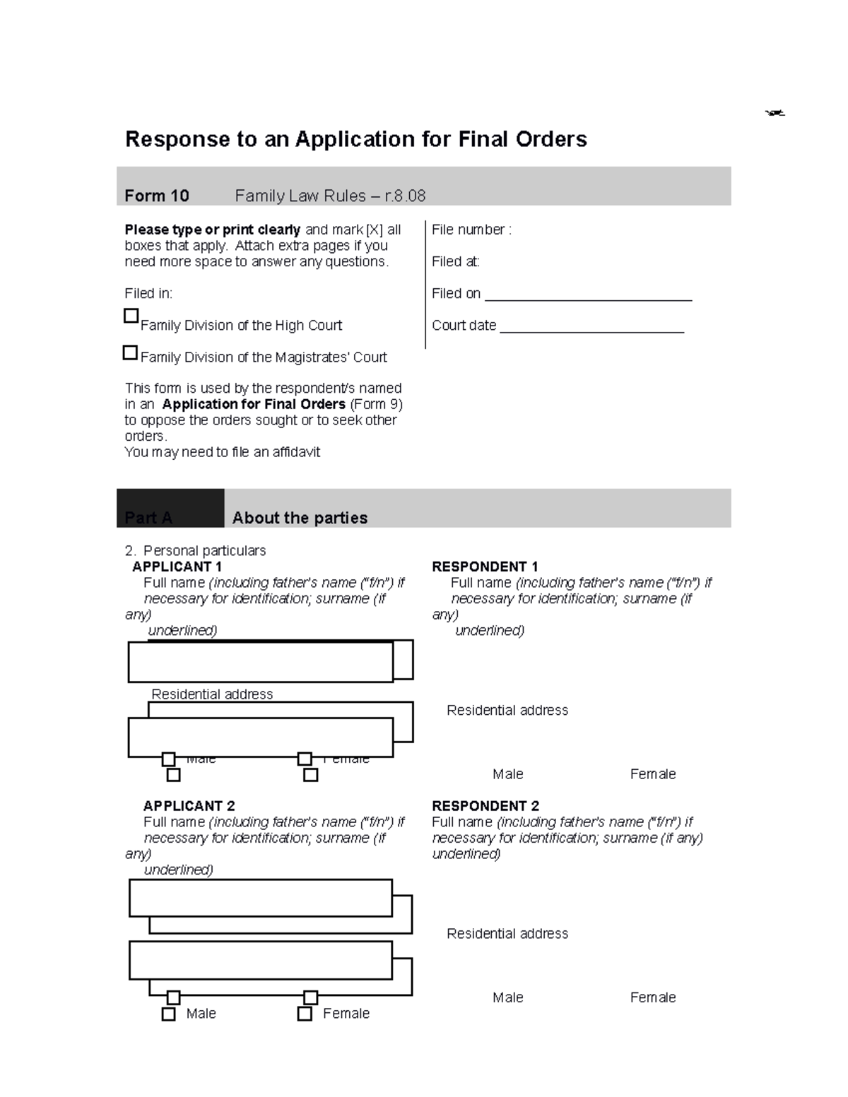 Form 10 - ddd - Response to an Application for Final Orders Form 10 ...