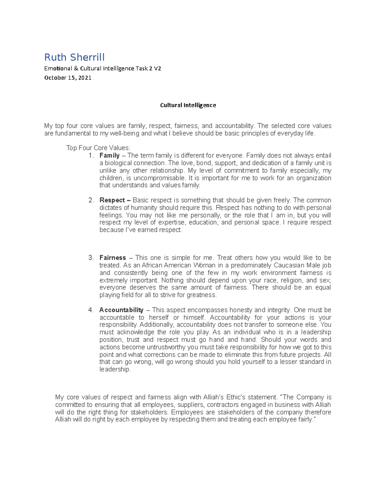 Emotional and Cultural Intelligence. Task 2 10 - Ruth Sherrill ...